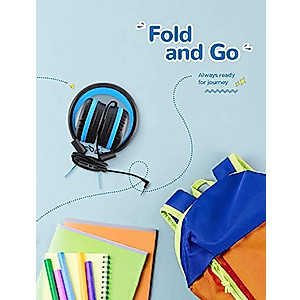 iClever [2 Pack Kids Headphones with Microphone, Safe Volume Limited 85dB/94dB - Wired Headphones for Kids Boys Girls, Foldable Headphones for Online School/Travel/iPad, Black&Pink