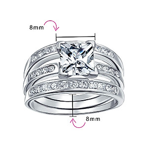 Bling Jewelry Sterling Silver Channel Set Princess CZ Engagement Wedding Ring Set - Size 9