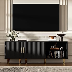 Housoul Combined Modern TV Stand for 55/60/65 inch TV, Small Entertainment Center with Adjustable Shelf, TV Media Stand with Storage Cabinet, TV Console with Gold Legs for Living Room, Bedroom, Black