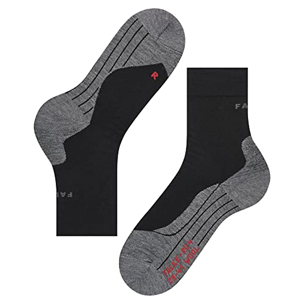 FALKE Men's RU4 Endurance Wool Running Socks, Mid Calf, Medium Cushion, Athletic, Breathable Quick Dry, Merino Wool, Black (Black-Mix 3010), 9-10, 1 Pair