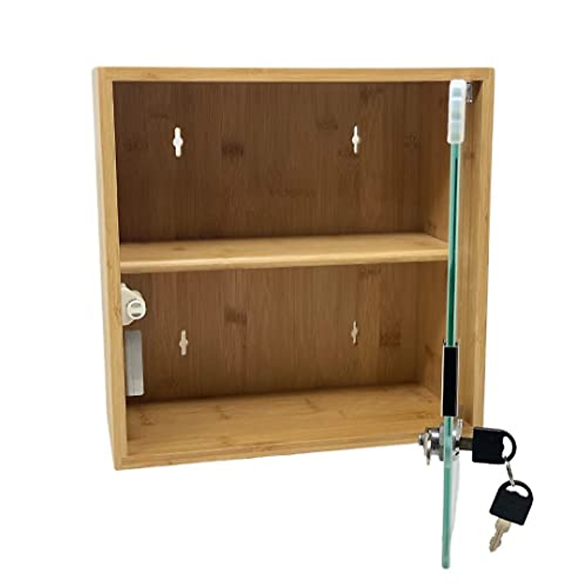Toughty Bamboo Lockable Medical Cabinet for Medicine & Bandages with Frosted Tempered Glass, Wall Mount Storage Container, Hanging Medicine Cabinet, First Aid Wall Cabinet
