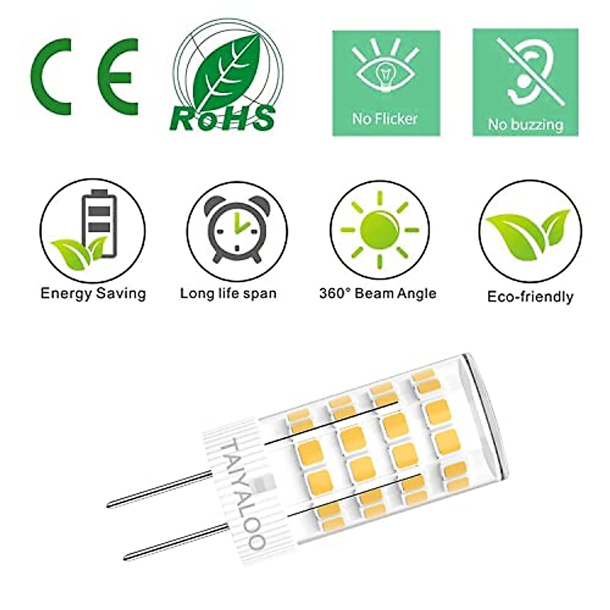 G4 LED Bulb 12V AC/DC 5W Equivalent to 40W Halogen Bulb, T3 JC Type Bi-Pin Base, Warm White 2700K G4 Bulb for Outdoor Landscape Lighting Deck Stair Step Path Paver Lights, Home Lighting, (6 Pack)