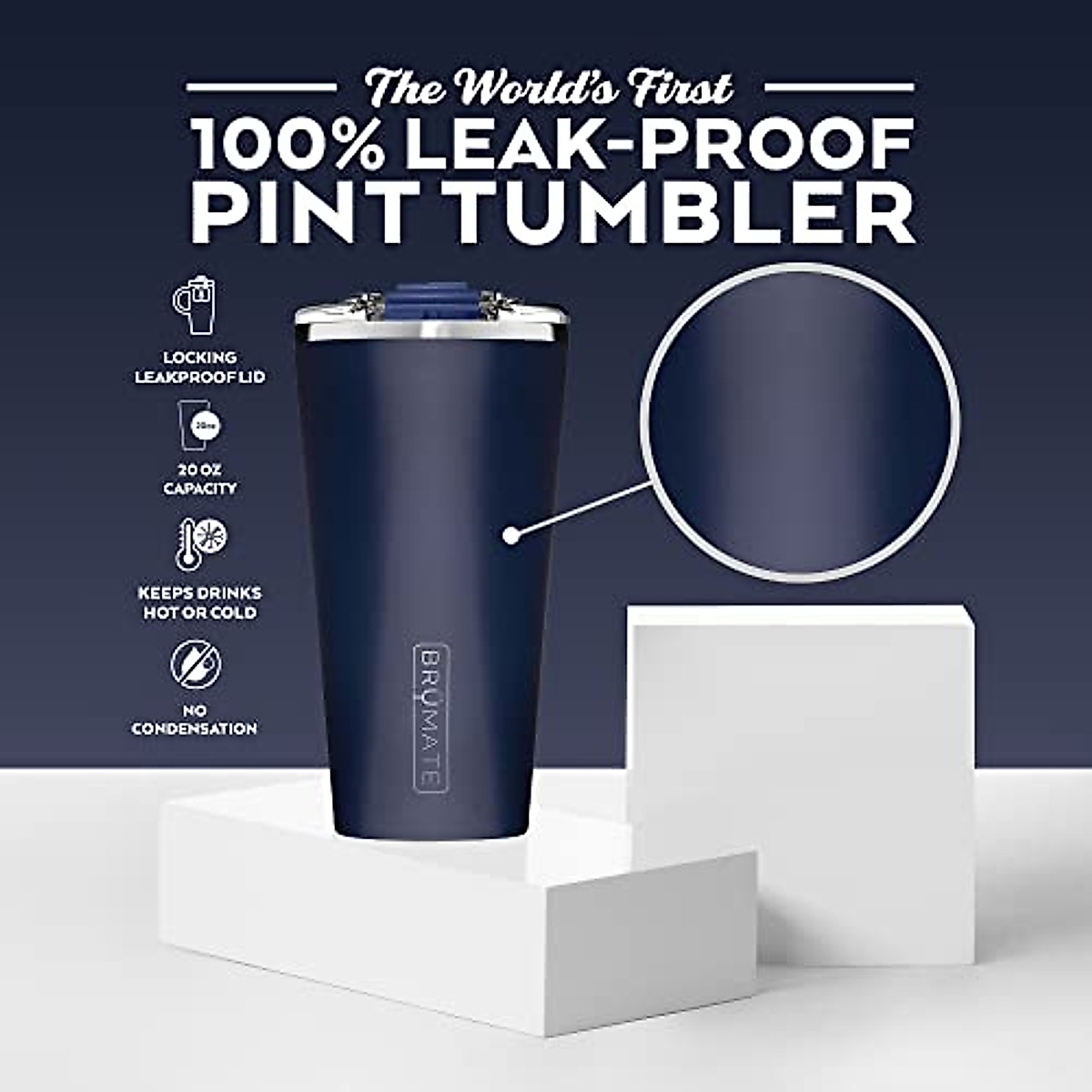 BrüMate Imperial Pint - 20oz 100% Leak-Proof Insulated Tumbler with Lid - Double Wall Vacuum Stainless Steel - Shatterproof - Travel & Camping Tumbler for Beer, Cocktails, Coffee & Tea (Matte Navy)