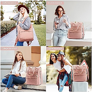 LOVEVOOK Laptop Backpack for Women 15.6 inch,Diamond Quilted Convertible Backpack Tote Laptop Computer Work Bag,Cute Womens Travel Backpack Purse College Teacher Carry on Back pack with USB Port,Pink
