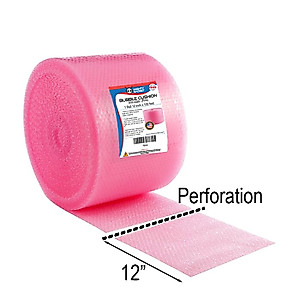 Mighty Gadget 100 ft Anti-static Small Bubble Perforated Every 12” Cushioning Wrap for Moving & Shipping Bubble Packing Wrap for Extra Protection Clear Bubble Roll Moving Supplies (Pink)