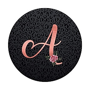 Black Leopard Cheetah Letter A Initial Monogram Pink Rose PopSockets PopGrip: Swappable Grip for Phones & Tablets