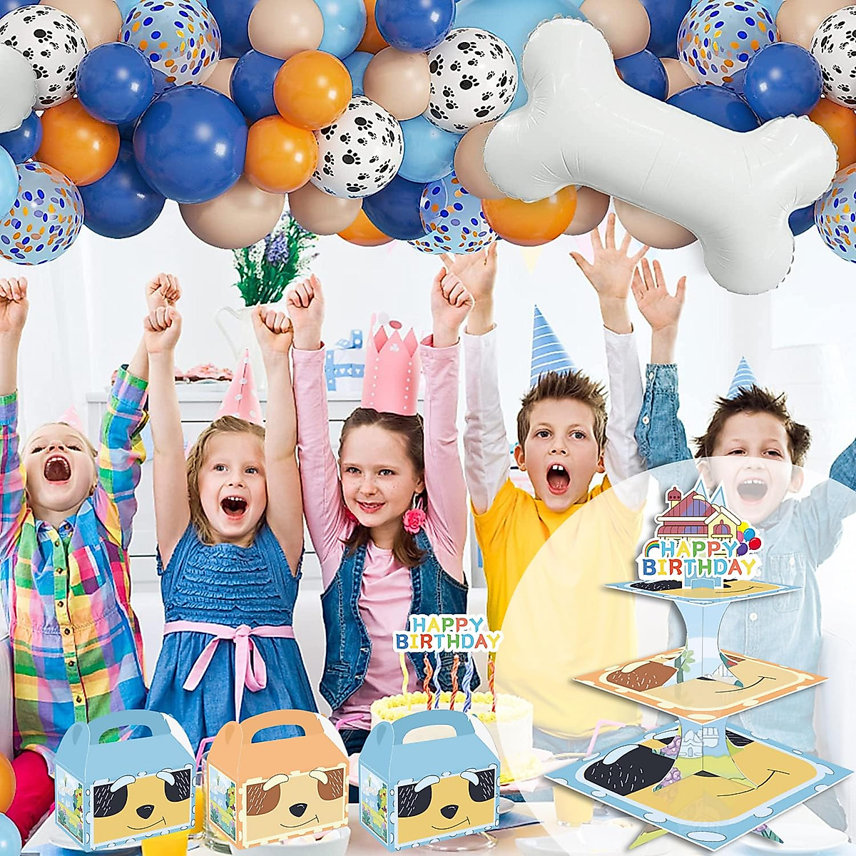 Cartoon Blue Dog Party Candy Bags 16pcs Dog Family Goodie Gift Boxes for Kids Boys Girls Blue Dog Theme Birthday Party Supplies Baby Shower Decorations