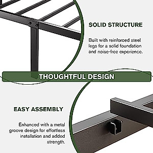 MUTICOR Stylish Twin Size Bed Frame with Faux Leather Upholstered Button Tufted Headboard, Sturdy Metal Slats, 11.8" Under Bed Storage,No Box Spring Needed, Easy Assembly,Black