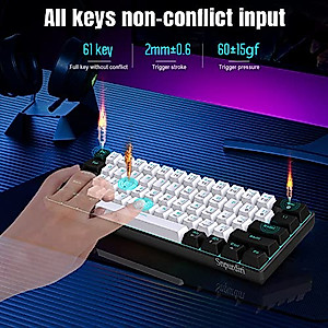 Snpurdiri 60% Wired Mechanical Gaming Keyboard, Ice Blue LED Backlit 61 Keys Mini Wired Office Keyboard for Windows Laptop PC Mac (Black-White, Brown Switches)