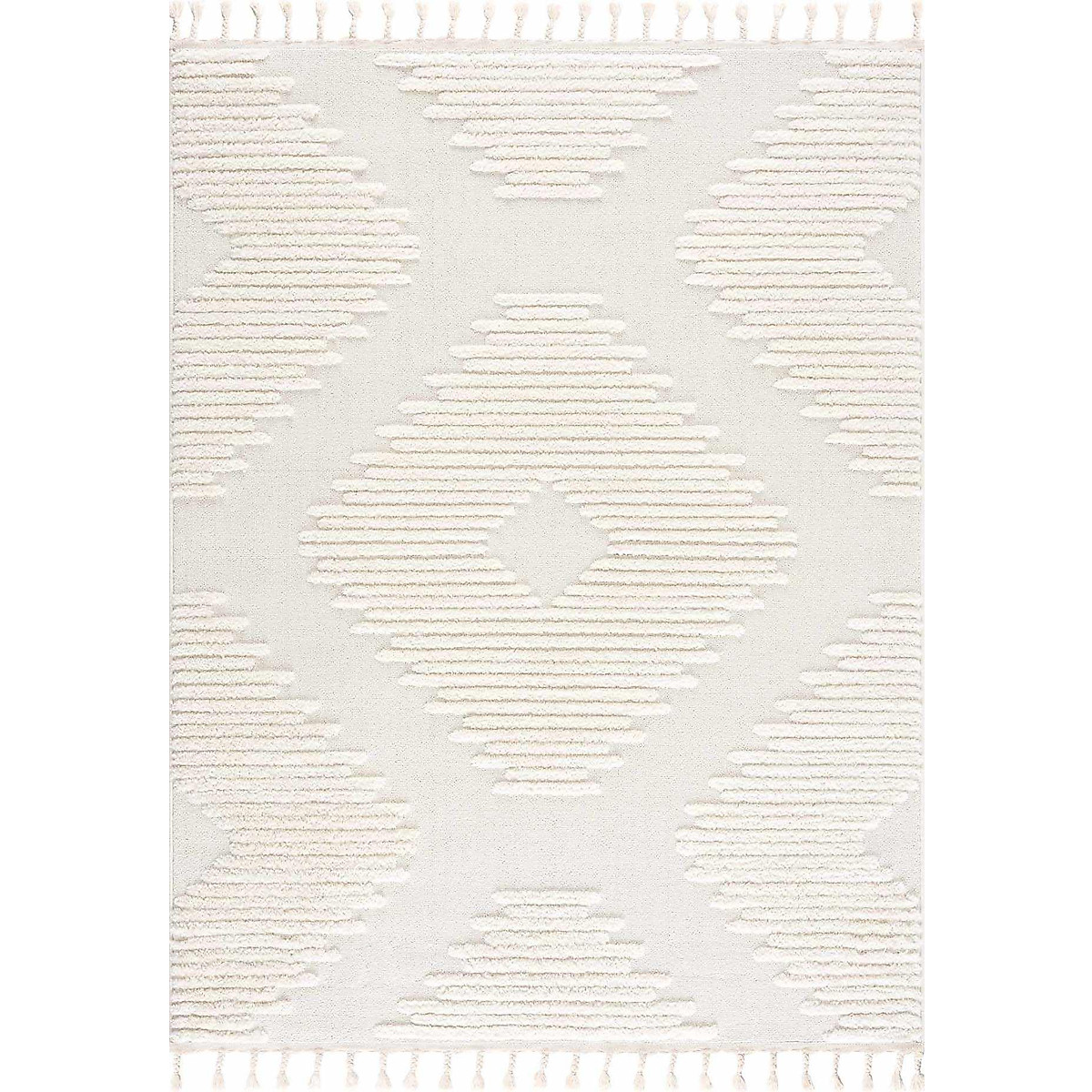 Hauteloom Noah Palimbang Living Room, Bedroom Soft Shag Neutral Area Rug - High Shaggy Plush Pile - High Low - Boho Farmhouse - Beige, White, Cream, Gray - 7'10" x 10'