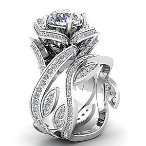 shiYsRL Exquisite Jewelry Ring Love Rings Women Romantic Gift Wedding Party Flower Leaf Shiny Zircon Knuckle Finger Ring Wedding Band Best Gifts for Love with Valentine's Day - White 7