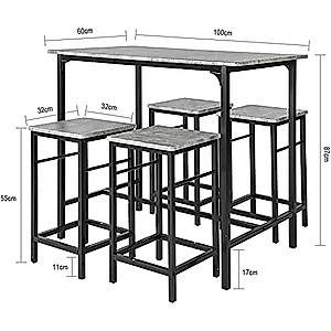 Haotian OGT11-HG, 5 Piece Dining Set, Dining Table with 4 Stools, Home Kitchen Breakfast Table, Bar Table Set, Bar Table with 4 Bar Stools, Kitchen Counter with Bar Chairs (Grey)