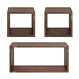 Kate and Laurel Beacon Wood Open Box Shelves Set, 3 Piece, Rustic Brown Wood, Floating Storage and Display