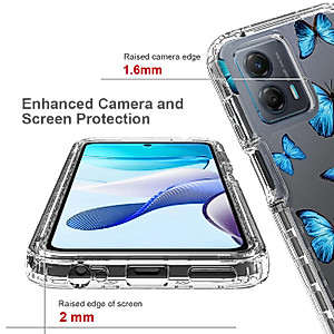 Sidande Case for Moto G 2023 Case, Motorola G 5G 2023 Case with Tempered Glass Screen Protector, Full Body Clear Floral TPU Slim Phone Protective Armor Cover for Motorola Moto G 5G 2023 (Butterfly)