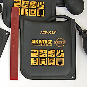 Acroma 5-Pack 6 1/2”x 6“Commercial Grade Air Wedge Bag Bump (A0501A) 300LB Load Rating Professional Leveling Kit and Alignment Tool Air Shim Pump Wedge, 4 Pry Bars Included