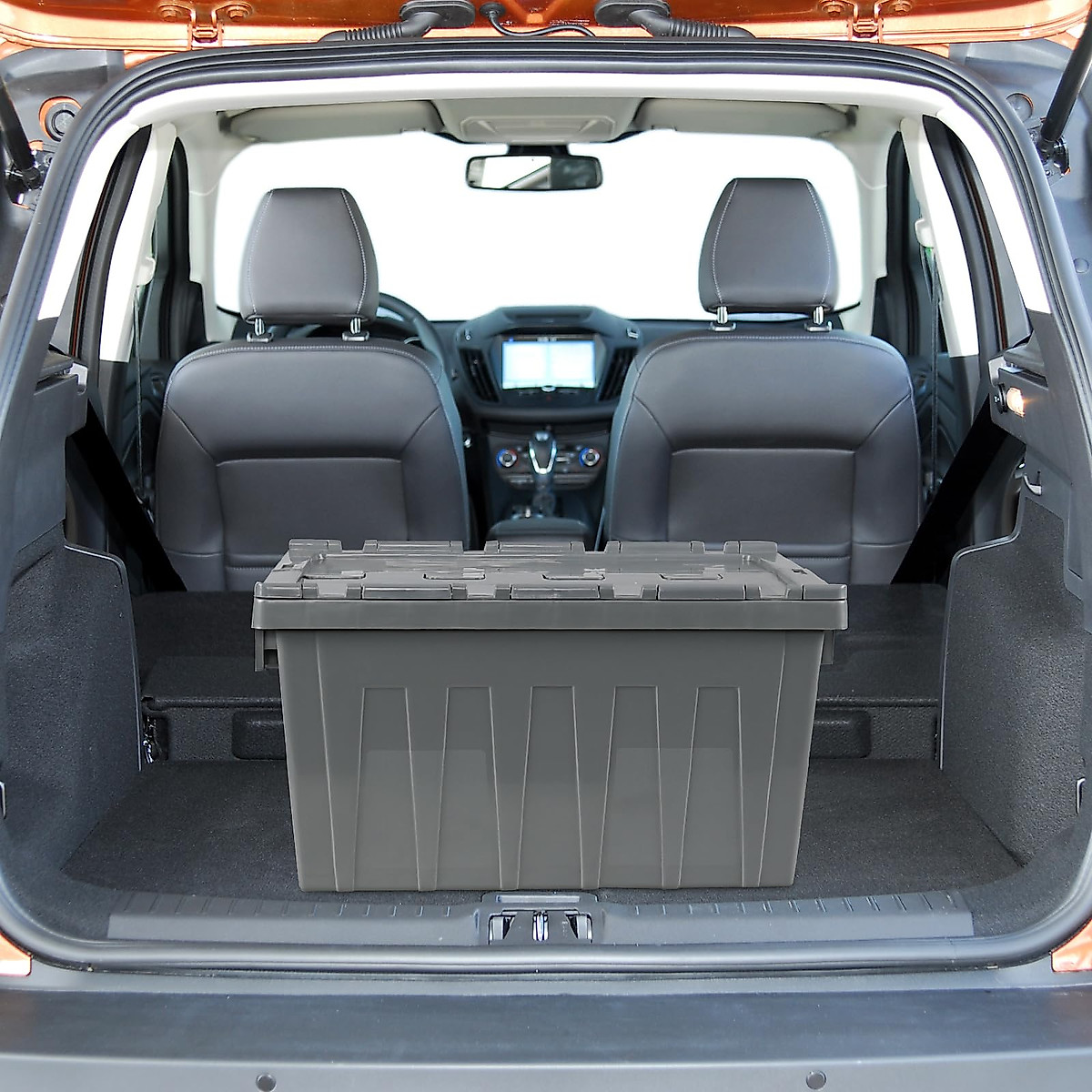 Qqbine 4 Packs 15 Gallon Heavy-Duty Flip Top Plastic Storage Bins, Commercial Plastic Storage Tote with Attached Lid, Gray