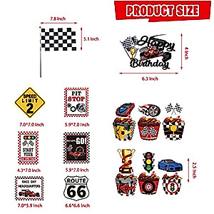 Race Car Birthday Party Supplies, 142 Pcs Racecar Racing Party Decorations for Boys Baby - Backdrop, Banner, Cake, and Cupcake Toppers, Balloons, Cupcakes Wrappers, Party Traffic Signs, Flags