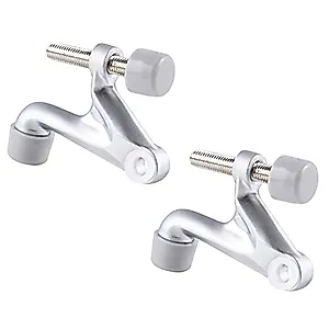 Triumph Hardware 2 Pack Hinge Pin Door Stopper,Adjustable Heavy Duty Door Stopper 2-3/8"x15/16”,Dull Chrome,with Black Rubber Bumper Tips
