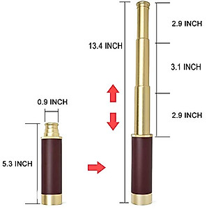 NewDoar 25x30 Zoomable Monocular Vintage Pirate Telescope - Waterproof Aluminum Alloy Brass Adjustable Optics Telescope for Travel Navigation Sailing Voyage View Watching Games(Gold)