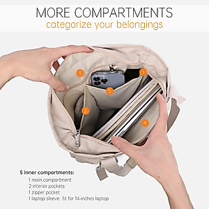 FNOLIA Laptop Tote, 2-in-1 Tote Backpack, Convertible Water-resistant Bag for Office, College, Travel, fit for 14 inches laptop, Gift for co-workers, teachers Beige