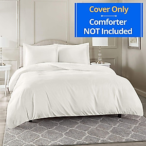 400 Thread Count Off White Super Queen Size Duvet Cover Set, 3 Piece Double Brushed Cotton Duvet Cover with Button Closure, 1 Super Queen Duvet Cover (90 x 98) inches and 2 Pillow Shams