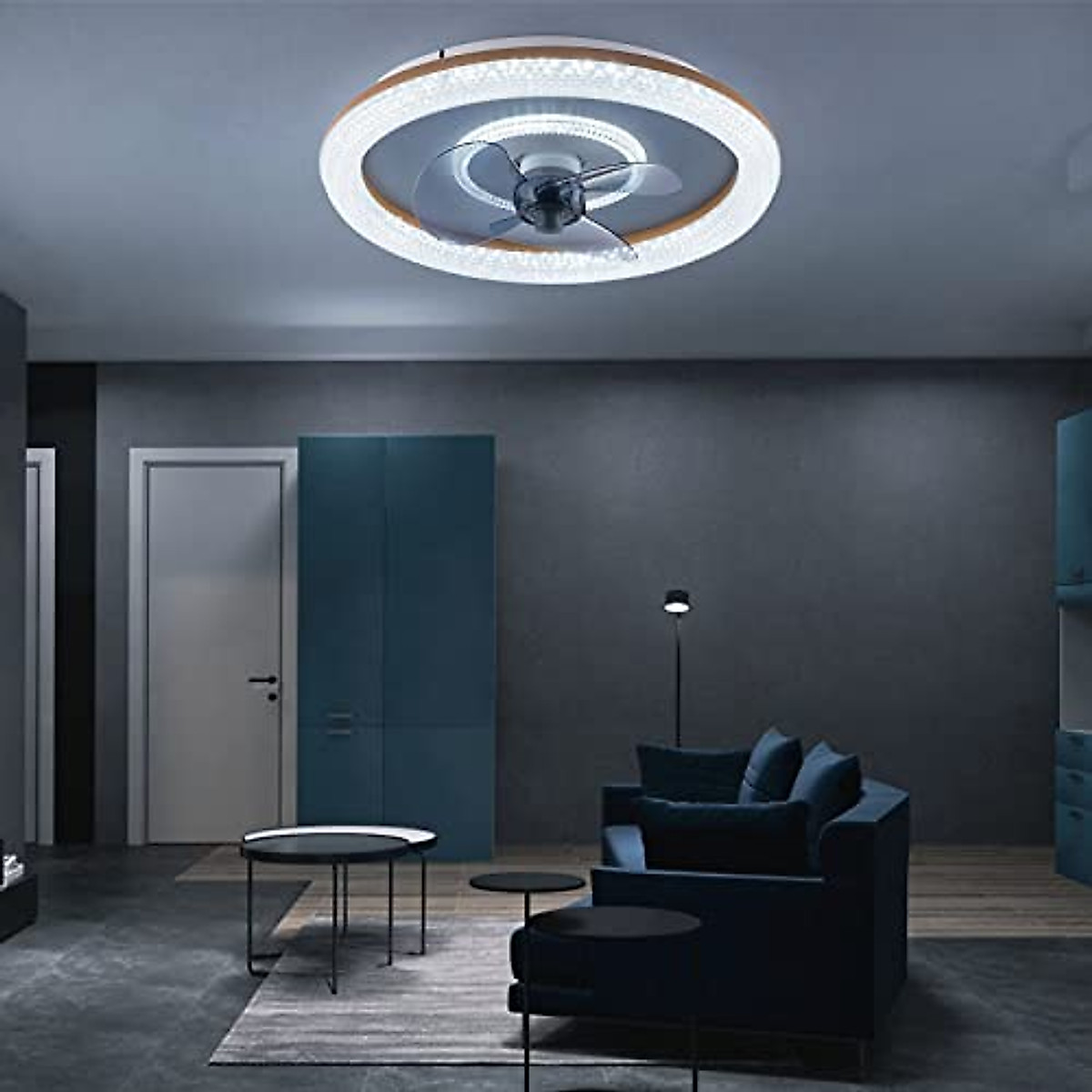 18.5inch Round Ceiling Fan with Lights,Modern Dimmable LED Low Profile Fan,6-Speed and Timing with Remote Control for Bedroom Living Room