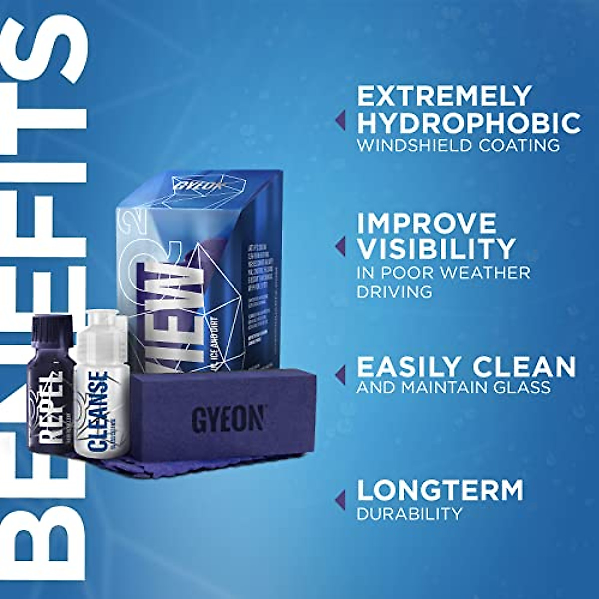 GYEON Quartz Q² View - Ceramic Coating for Glass - Increased Visibility - Extremely Hydrophobic - Ultra Hard 9H sio2 Ceramic Car Coating - Self Cleaning Repels Water and Contaminants - Ceramic Shine