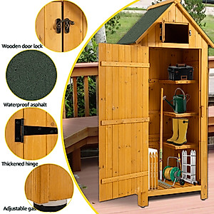 Outdoor Storage Cabinet, Garden Wood Tool Shed, Outside Wooden Shed Closet with Shelves and Latch for Yard, Patio, Deck and Porch,30.3”L X 21.3”W X 70.5”H (Natural)