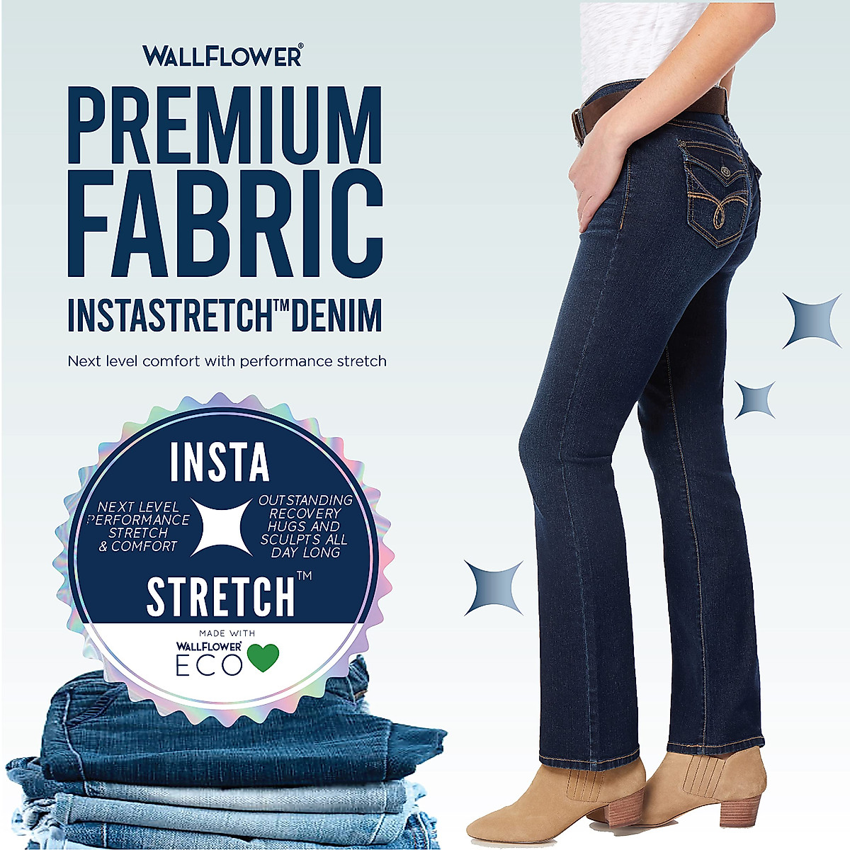 WallFlower Women's Legendary Slim Bootcut Mid-Rise Belted Insta Stretch Juniors Jeans (Standard and Plus), Eden, 9