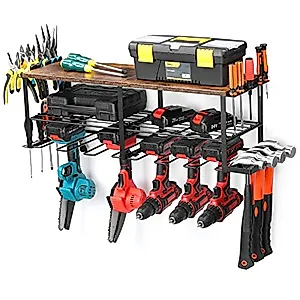 Power Tool Organizer with 6 Drill Holders, Drill Holder Wall Mount, Heavy Duty Garage Tool Organizer and Storage, Utility Storage Rack for Cordless Drill, for Garage Organization, Gift for Father