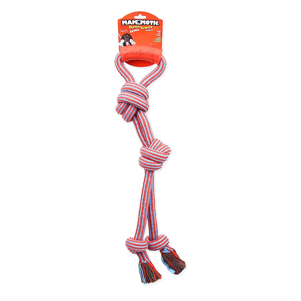 Mammoth Pet Products 25077F Mammoth Flossy Chews Extra Large Twin Tug with Handle, 24", Assorted Multicolor