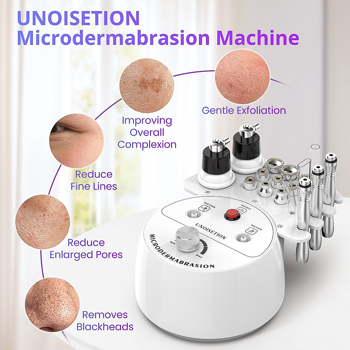 UNOISETION Diamond Microdermabrasion Machine Professional, 3 in 1 Dermabrasion Facial Peeling Skin Care Device for Salon Personal Home Use