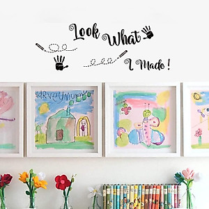 PLIGREAT Look What I Made Quotes Wall Stickers, Removable Vinyl Peel and Stick Wall Decals for Nursery Playroom Children Bedroom Wall Decoration Kindergarten Classroom Home Indoor DIY Wall Art Decor