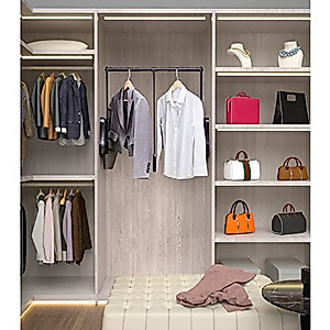 mellifuous Pull Down Closet Rod Adjustable Extender Closet Hanging Rod, 30 lbs Load Capacity Closet Bar for Hanging Clothes, Wardrobe Lift Saving Space Aluminium Rod Automatic Rebound (26''-35'')