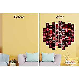 KOLL DECOR Red Aesthetic Room Decor Wall Collage Aesthetic - 50 Set 4''x6'' Prints Neon Dark Red photo Wall Collage Kit Decoration Pictures for Teen Girls Academia Bedroom Posters
