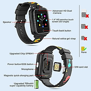 cjc Kids Smart Watches for Boys Girls Ages 3-15, Kids GPS Tracker Watches 1.4" Touchscreen Watch with Video Chat 3-Way Call Phone Watch Christmas Birthday Gift for Boys Girls(Black)