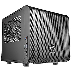 Gigabyte A520I AC & Thermaltake Core V1 SPCC Mini ITX Cube Gaming Computer Case Chassis, Interchangeable Side Panels, Black Edition, CA-1B8-00S1WN-00