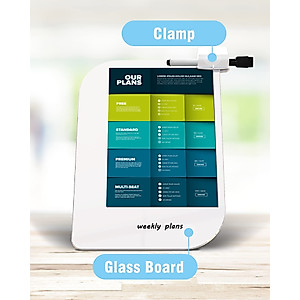 Mifuro 12 x 8 Inches Glass Desktop Whiteboard, Small Dry Erase White Board with Storage Unit, Computer Keyboard Stand, Desk Organizers for Office, Home and School Accessories Supplies (White)…