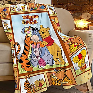 Cute Winnie The Pooh Blanket Soft Warm Cozy Blanket Fuzzy Plush Cartoon Throw Blanket Fleece Flannel Bedding Fans Gift for Kids Adults Couch Sofa 50''X40'', Black