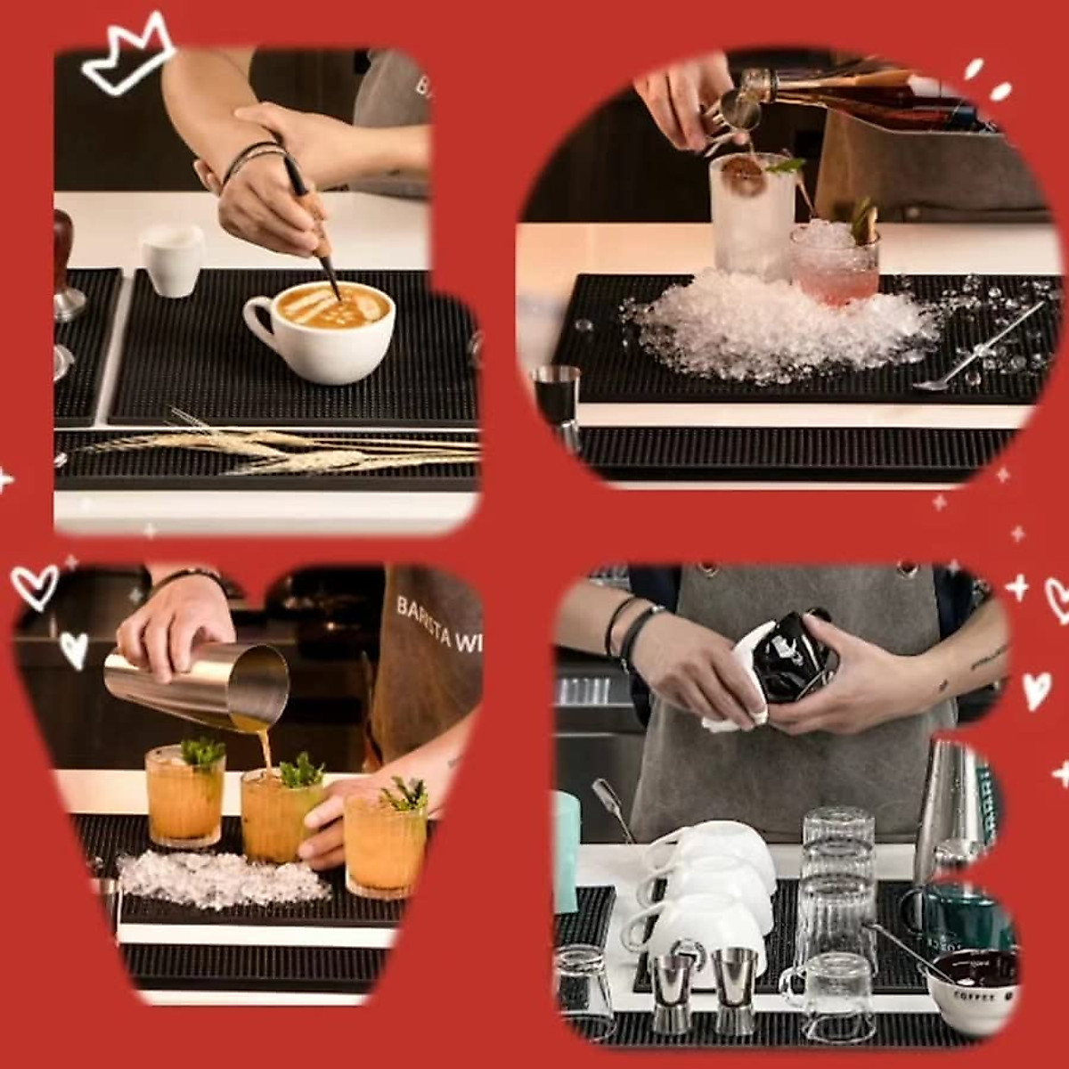 IMIYOKU Bar Mat Set of 3 Rubber Bar Service Spill Mat for Cocktail Bartender Coffee Bar or Countertop Mats Glass Drying Mat (Black, 18" x 12"+23" x 3"+12" x 6")