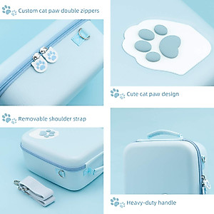GeekShare Blue Cat Paw Case Compatible with Nintendo Switch/OLED, Travel System Case with 18 Game-Card Slots for Switch Console, Pro Controller, Dock and Accessories