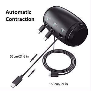 Multi Retractable Carbackseat Charger 3 in 1 - Compatible with All Type of Cellphones - Car Power Charging Station for iPhone/iPad/Android, Back seat Passengers | Share Ride (Black)
