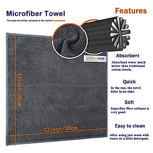 SINLAND Microfiber Cleaning Cloth Rag Super Absorbent Kitchen Dish Cloths Quick Dry No Streak Dish Rags Glass Cloths 12inchx12inch 12 Pack Grey