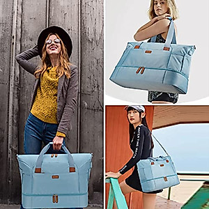 BAGODI Gym Bag for Women, Weekender Overnight Bag with USB Charging Port, Sport Travel Duffel Bag with Wet Pocket & Shoe Compartment, Carry on Tote Bag for Travel/Gym/School 5 Pcs Set