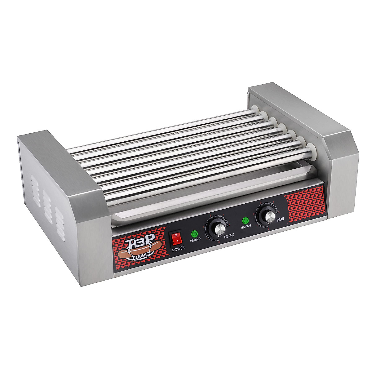 Hot Dog Roller Machine – Stainless-Steel Cooker with 7 Non-Stick Rollers – Cooks 18 Hot Dogs – Concession Stand Supplies by Great Northern Popcorn