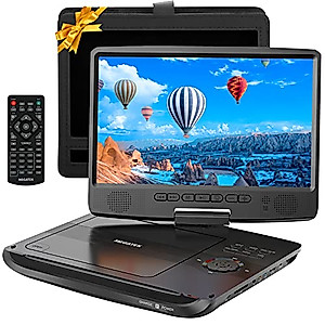 Megatek 12.5" Portable DVD Player with 10.5" HD Swivel Screen, Upgraded 6-Hour Rechargeable Battery, Play CD/DVD/USB/SD Card, Car Headrest Mount, AC Power Adapter, Car Charger, Remote Control