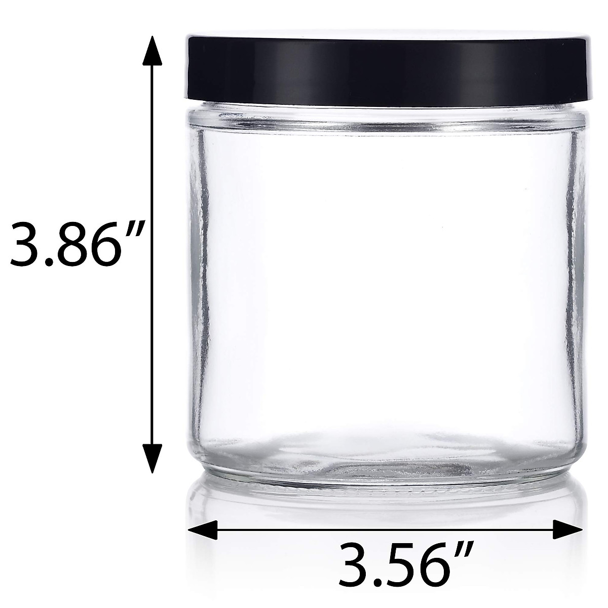 16 oz / 480 ml Large Clear Thick Glass Straight Sided Jar with Black Foam Lined Lid (2 pack)