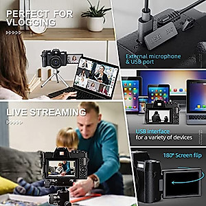 Monitech Digital Camera for Photography and Video, 4K 48MP Vlogging Camera for YouTube with 180° Flip Screen,16X Digital Zoom,32GB TF Card, 2 Batteries