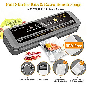 MegaWise 80kpa Powerful but Compact Vacuum Sealer Machine, Bags and Cutter Included, One-Touch Automatic Food Sealer with External Vacuum System for All Saving needs, Dry Moist Fresh Modes