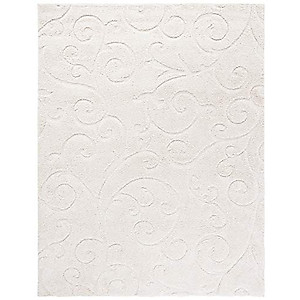 SAFAVIEH Florida Shag Collection Area Rug - 8' x 10', Creme & Creme, Scroll Design, Non-Shedding & Easy Care, 1.2-inch Thick Ideal for High Traffic Areas in Living Room, Bedroom (SG455-1111)